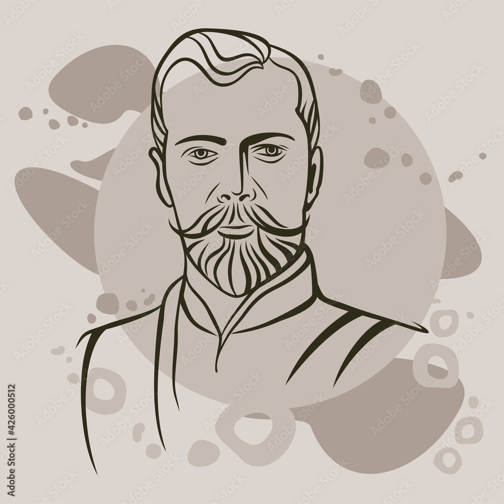 Portrait of the All-Russian Emperor Nicholas II in line art. Ruler from ...