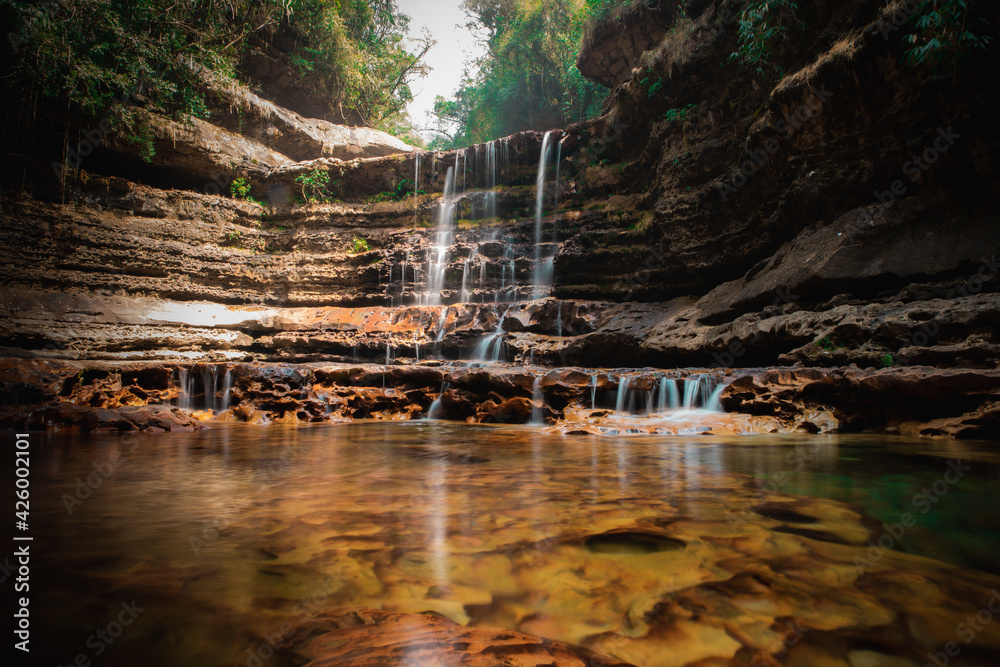 The majestic Wei Sawdong waterfalls in Meghalaya during summer. A 3 ...