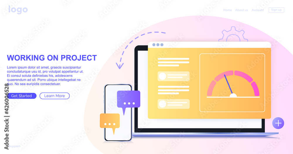 Website template or web page layout. The working process. Teamwork ...