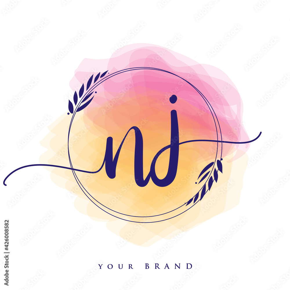 NJ Initial handwriting logo. Hand lettering Initials logo branding ...