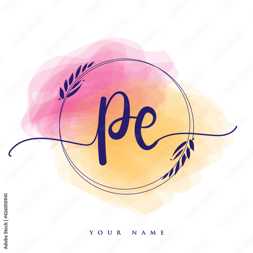 PE Initial handwriting logo. Hand lettering Initials logo branding ...