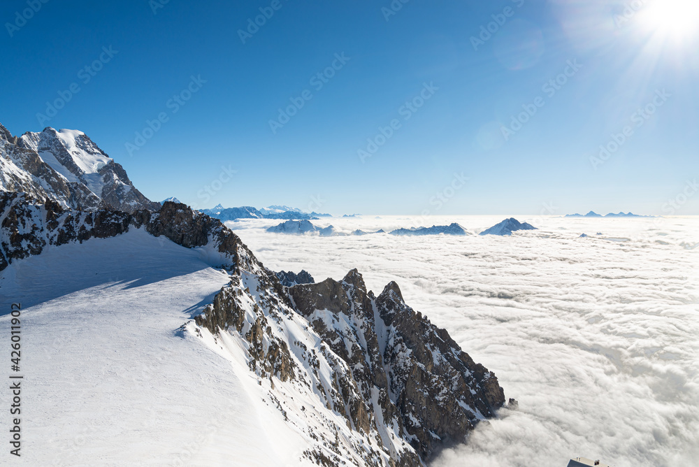 The Monte Bianco mountain massif, Italian Alps, Italy. Texture of white ...