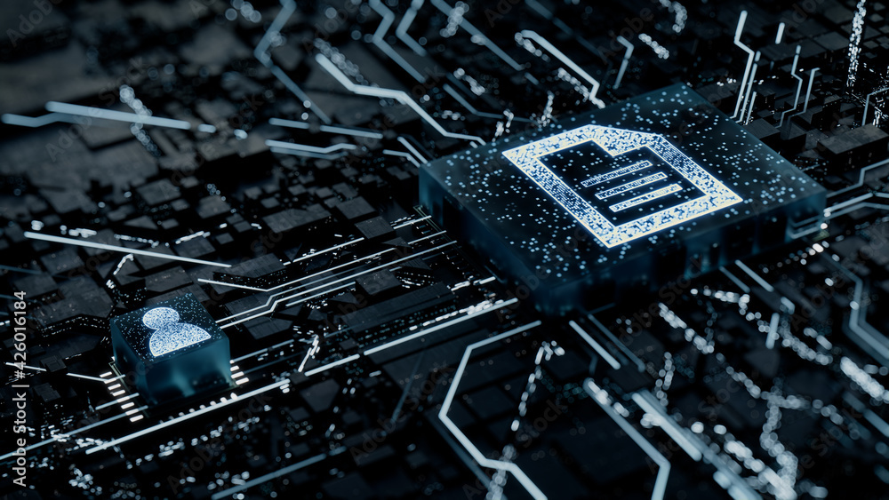 Word document Technology Concept with document symbol on a Microchip ...