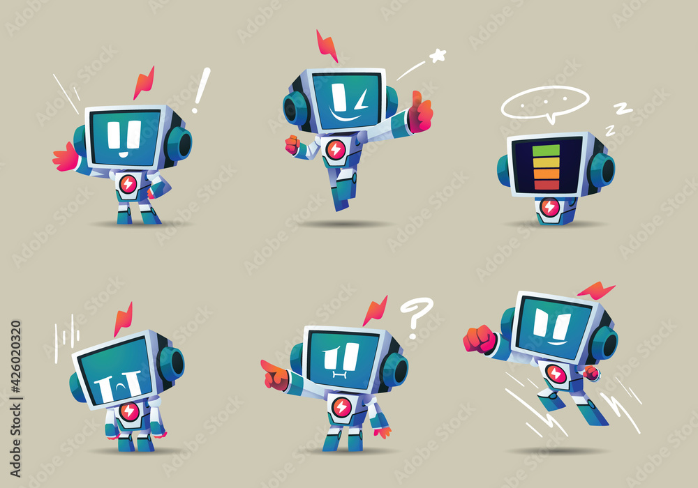 monitor robot mascot character set Stock Vector | Adobe Stock
