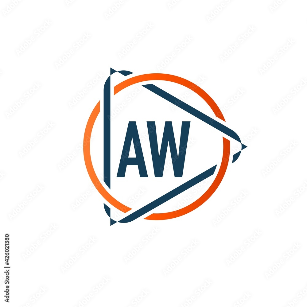 Initial Letter AW Circle Triangle Logo Design Template. Creative ...