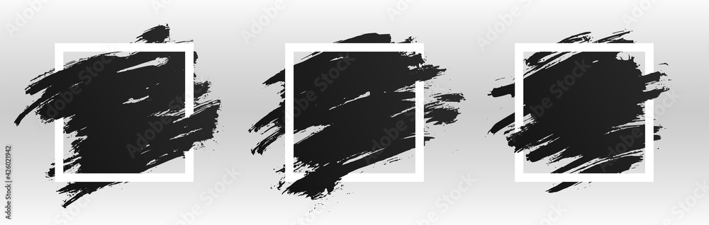 Vecteur Stock Square white frame with black paint, brush paint ink ...