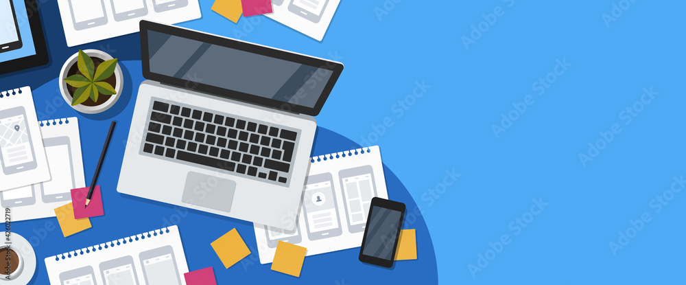 UX UI design concept web banner with copy space. User experience ...