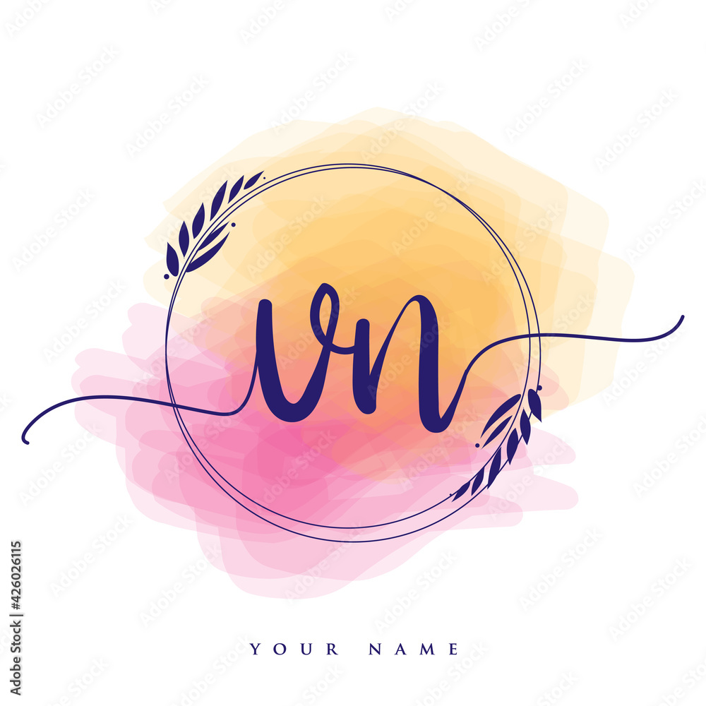VN Initial handwriting logo. Hand lettering Initials logo branding ...