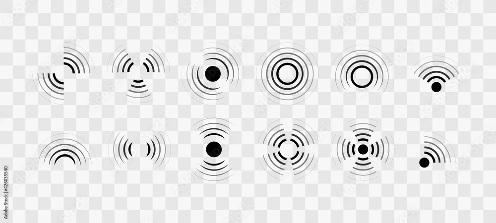 Round wave icon collection. Sound waves, vibration signs. Sonar or ...