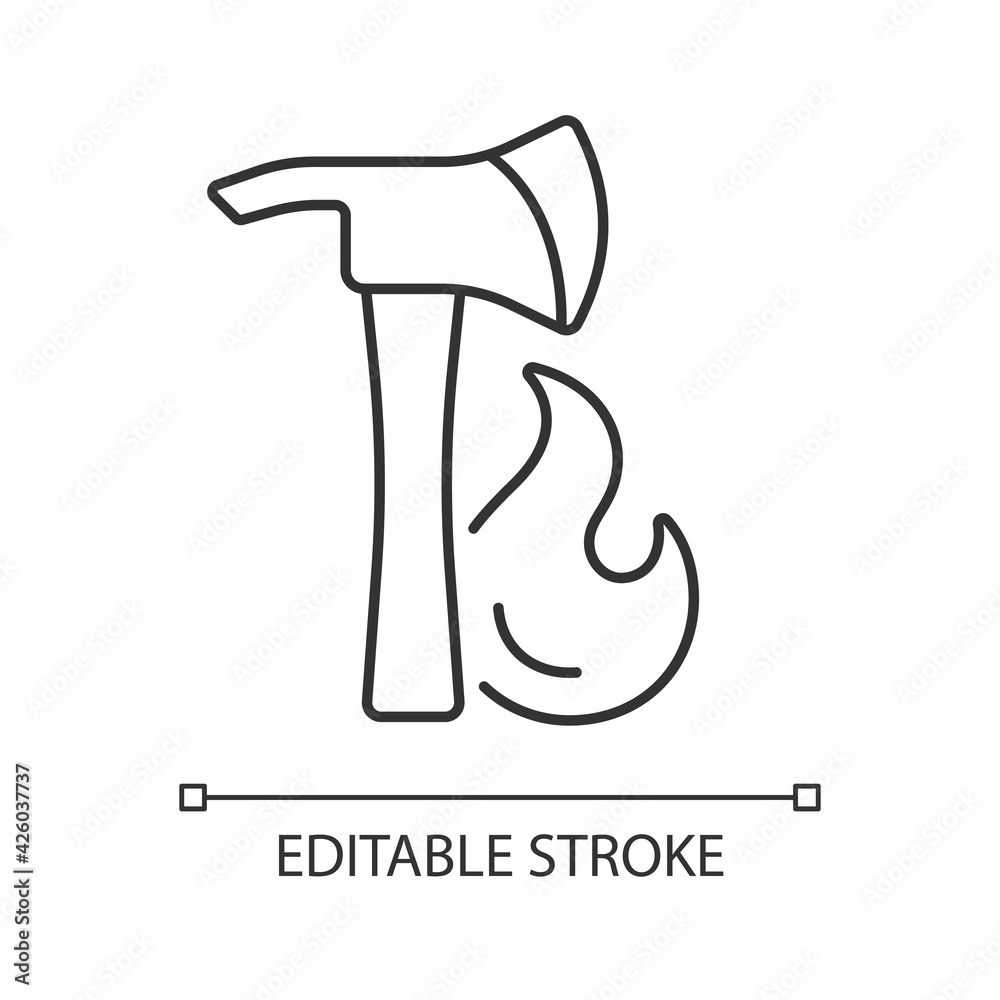 Pulaski axe linear icon. Equipment for flames extinguishing. Tool for ...