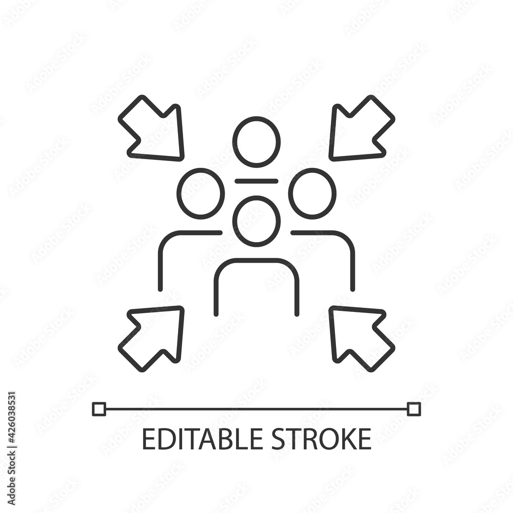 Assembly point linear icon. Gathering location, evacuation from ...