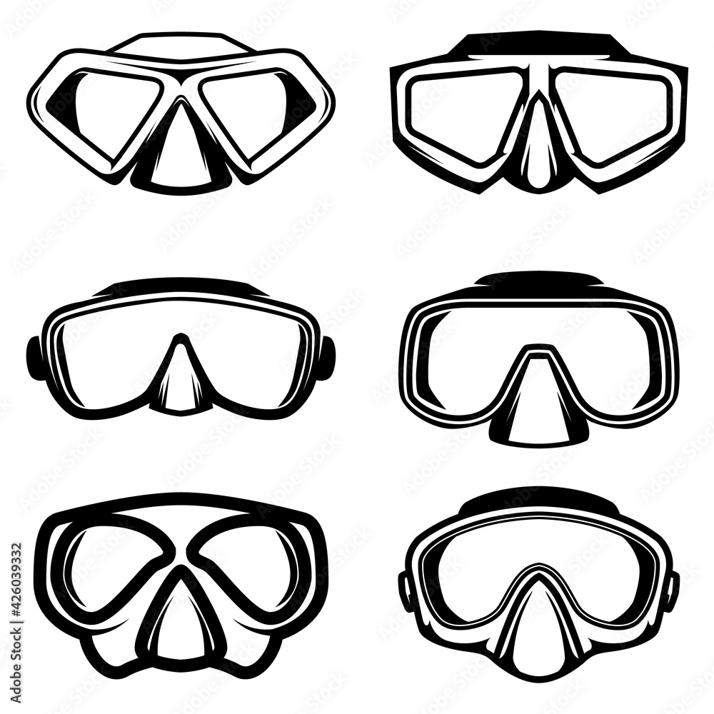 Set of Illustrations of diver masks. Design element for logo, label ...