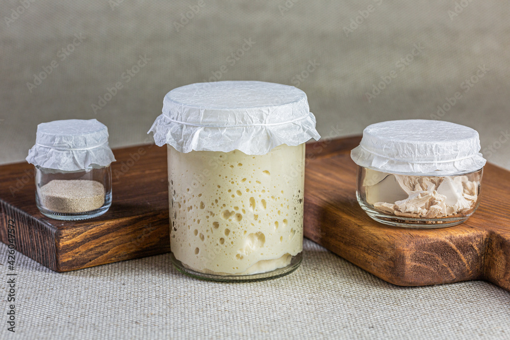 Different types of yeast for the preparation of bread products. Dry ...