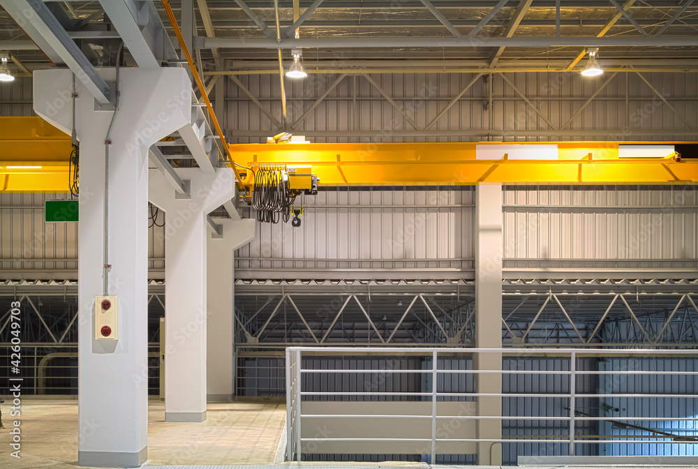 Overhead crane inside factory or warehouse. That industrial machinery ...