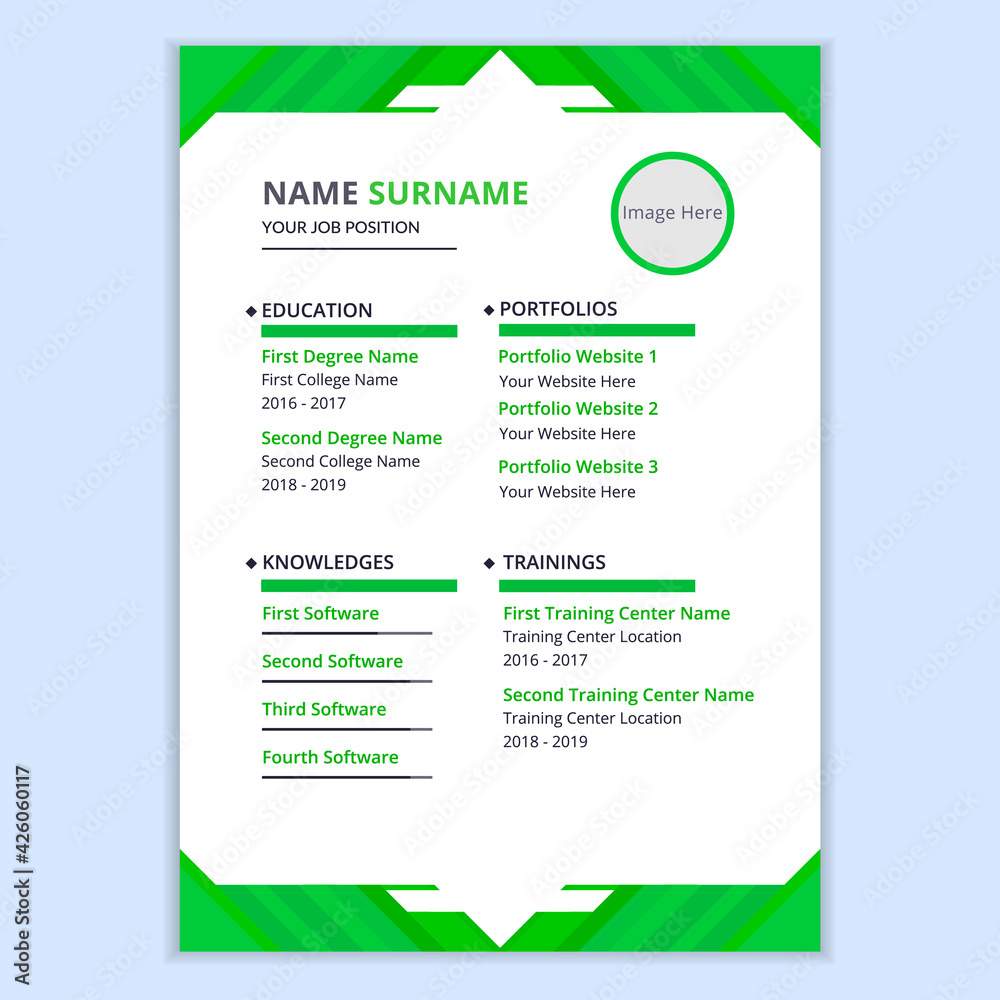 Green color curriculum vitae or resume template. Simple resume or CV ...