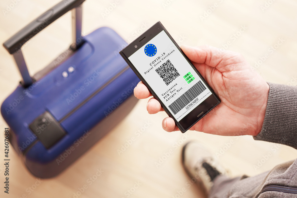 Mobile phone with digital green certificate of vaccination covid-19 ...