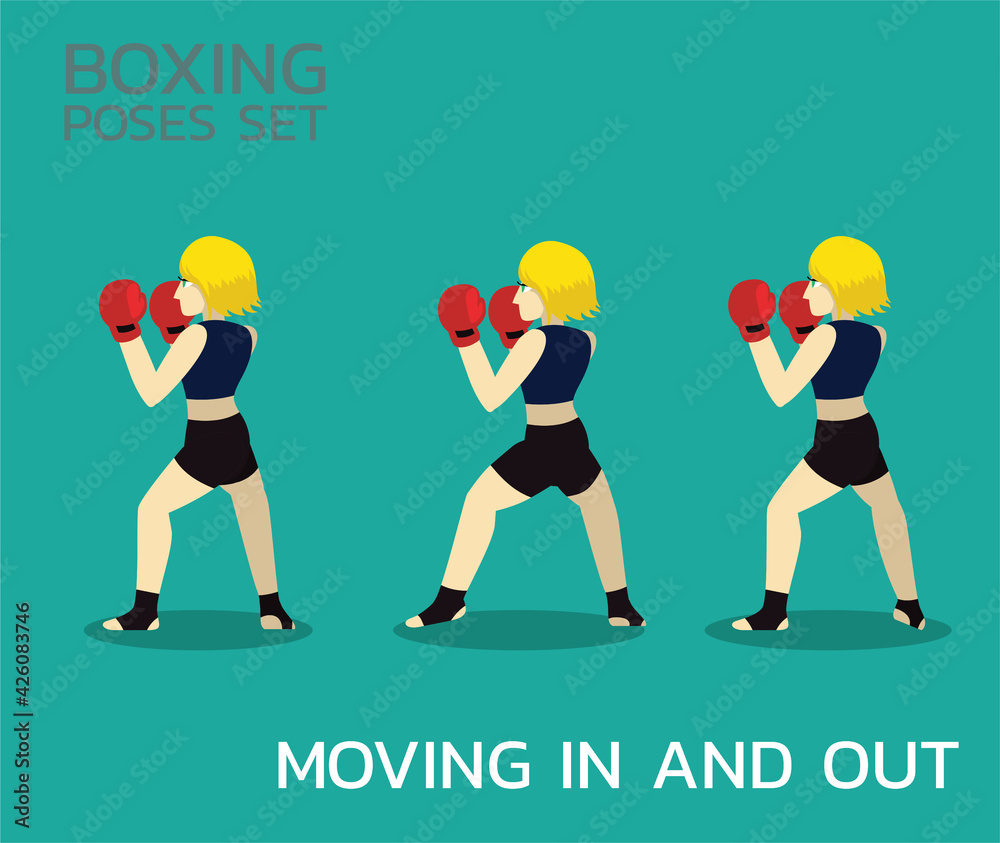 Moving In and Out Manga Boxing Poses Set Woman Cartoon Vector ...