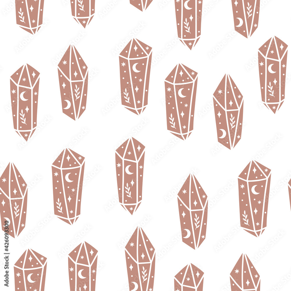 Magic and celestial seamless pattern with magical crystal. Trendy ...