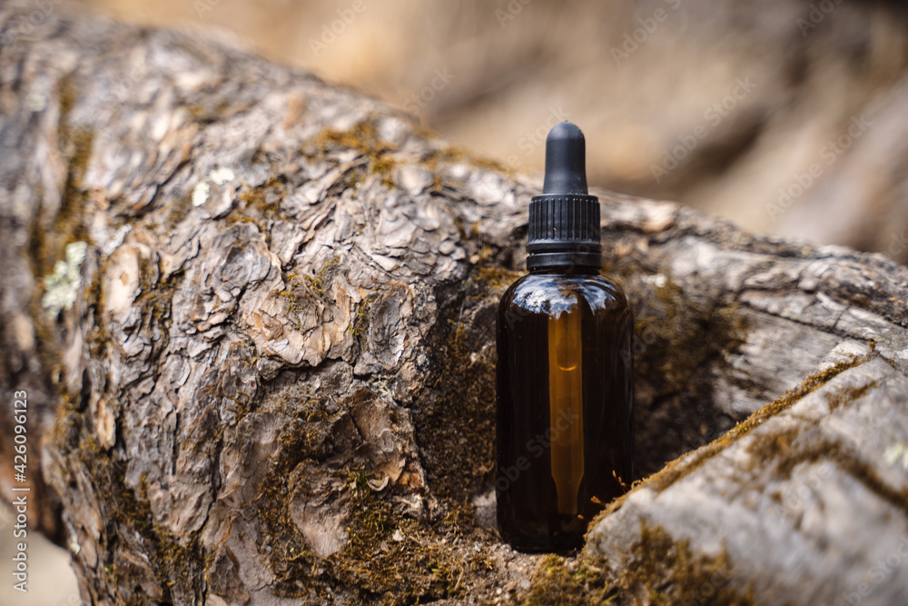 Serum for face in the forest. Skincare routine step for healthy skin ...