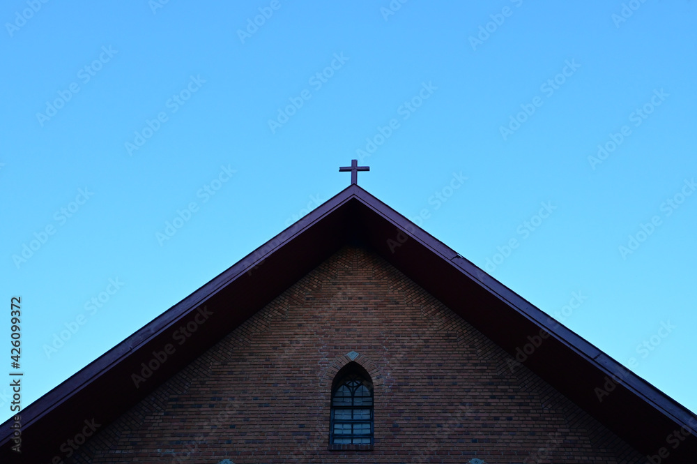 Church Roof with a cross. Church building roof with holy cross. Cloudy ...