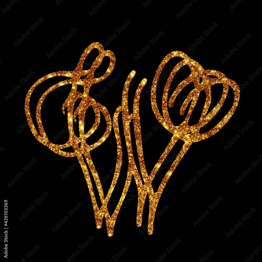 Calligraphy isolated golden letter W on the black background, part of ...