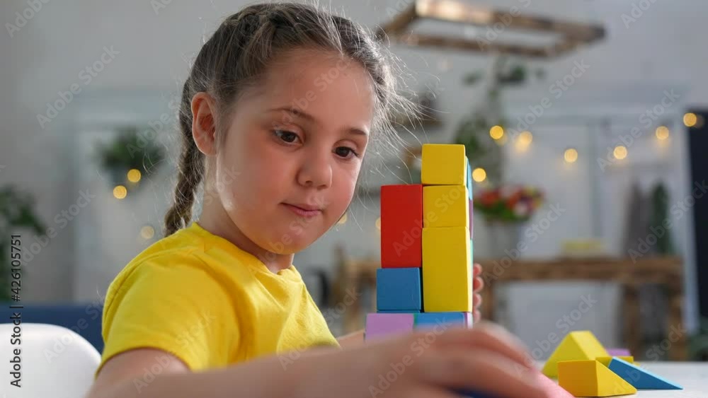 child play with cubes a toys blocks. childhood kindergarten kid happy ...
