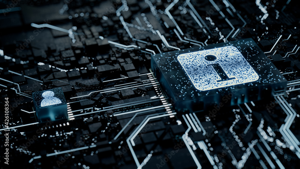 Information Technology Concept with info symbol on a Microchip. White ...