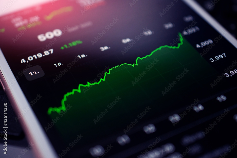 Digital graph chart on screen trade data exchange business soft focus ...
