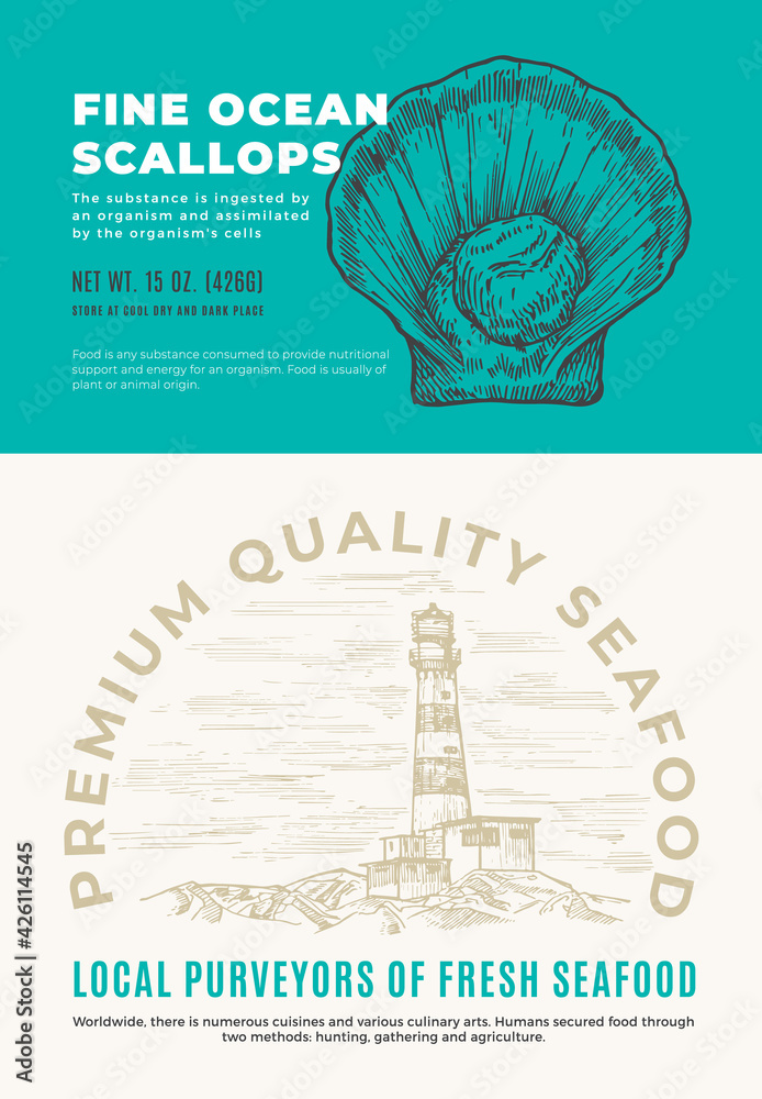Fine Ocean Seafood. Abstract Vector Packaging Design or Label. Modern ...