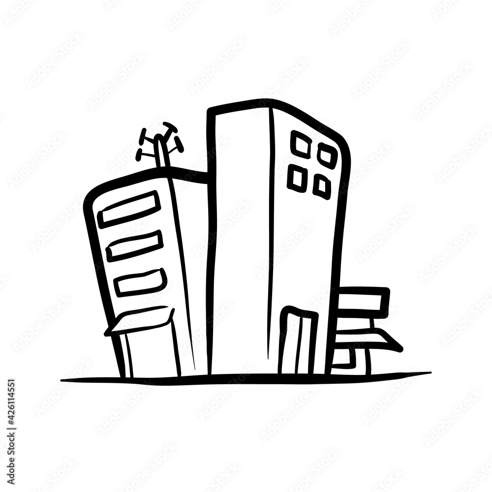 Office building doodle, a hand drawn vector doodle illustration of ...