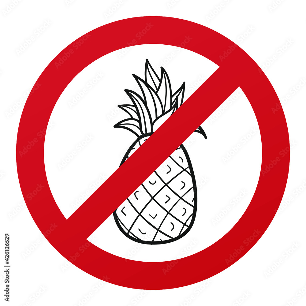 No Pineapple Symbol Isolated on White Background. Allergy Food Vector Illustration Prohibition ...