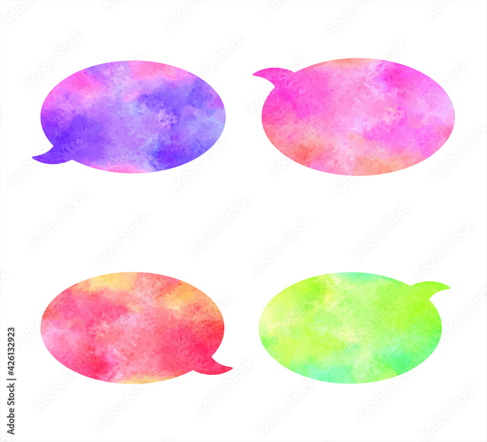 Colorful oval watercolor vector speech bubble shapes set. Purple, pink ...