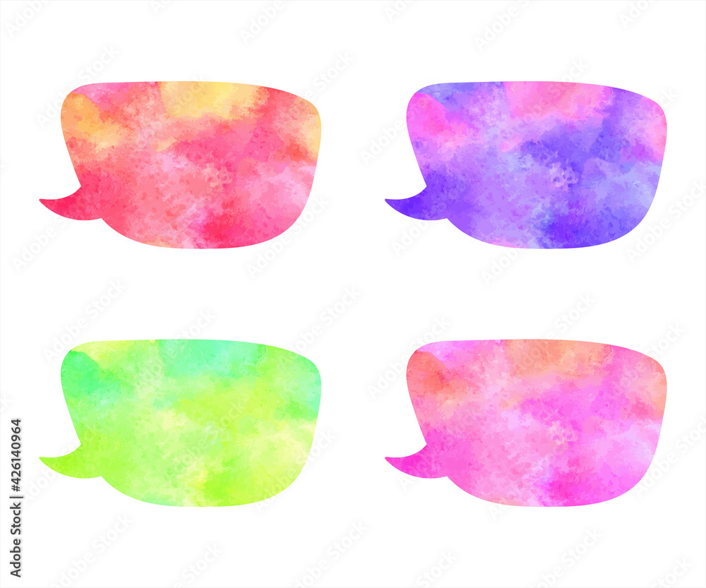 Colorful watercolor vector speech bubble shapes set. Purple, pink, red ...