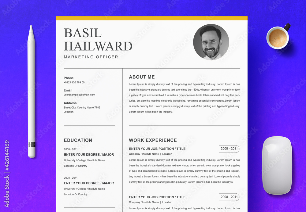 Minimalist Resume Template Layout Stock Template | Adobe Stock