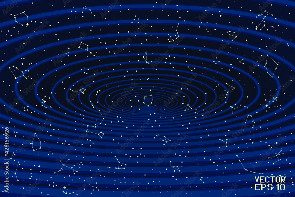 Abstract Sky Map of Hemisphere with Spiral Cosmic Currents. Blue and ...