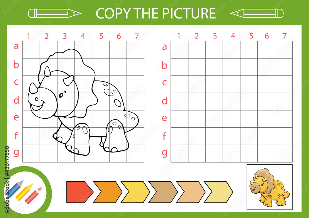 Tutorial how draw a dinosaur. Connect drawing. Copy the picture using ...