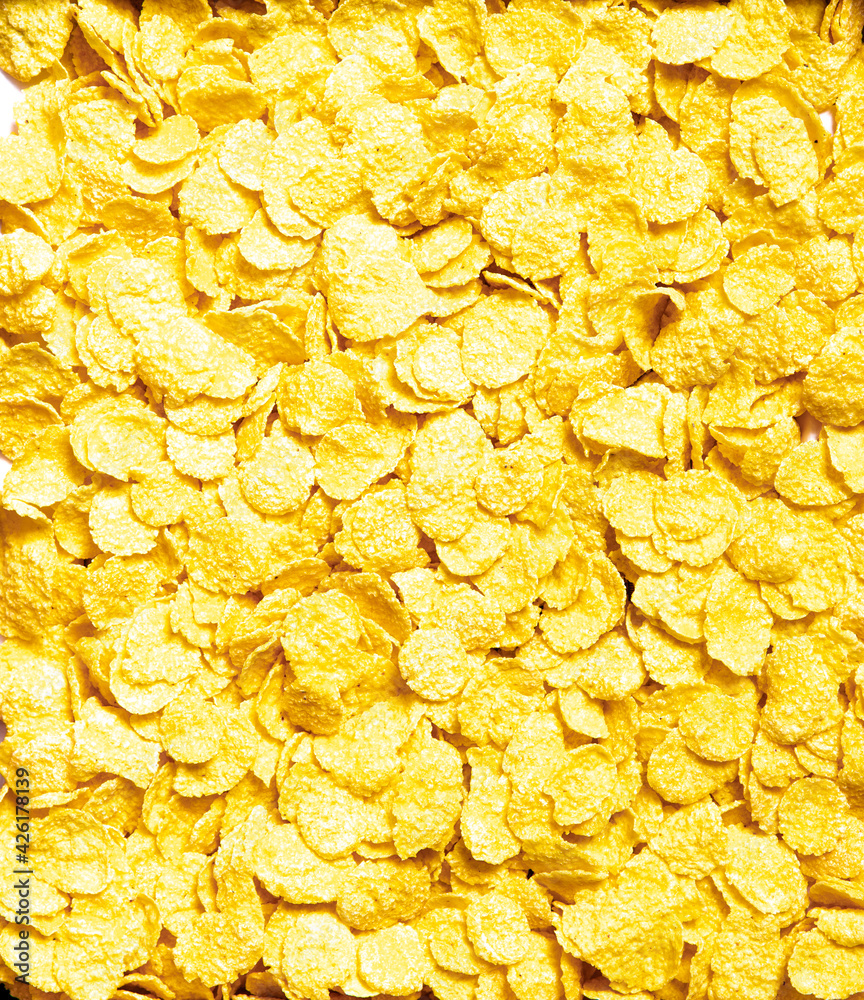 Corn flakes wallpaper for healthy food store. Yellow background made of ...