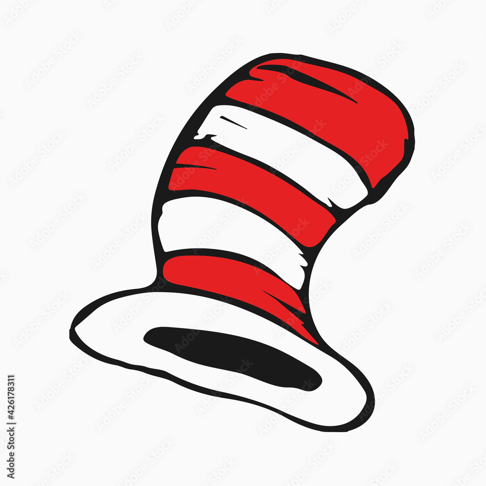 Dr Seuss cat in the hat. Hat, mustaches and bow-knot. Stock Vector ...