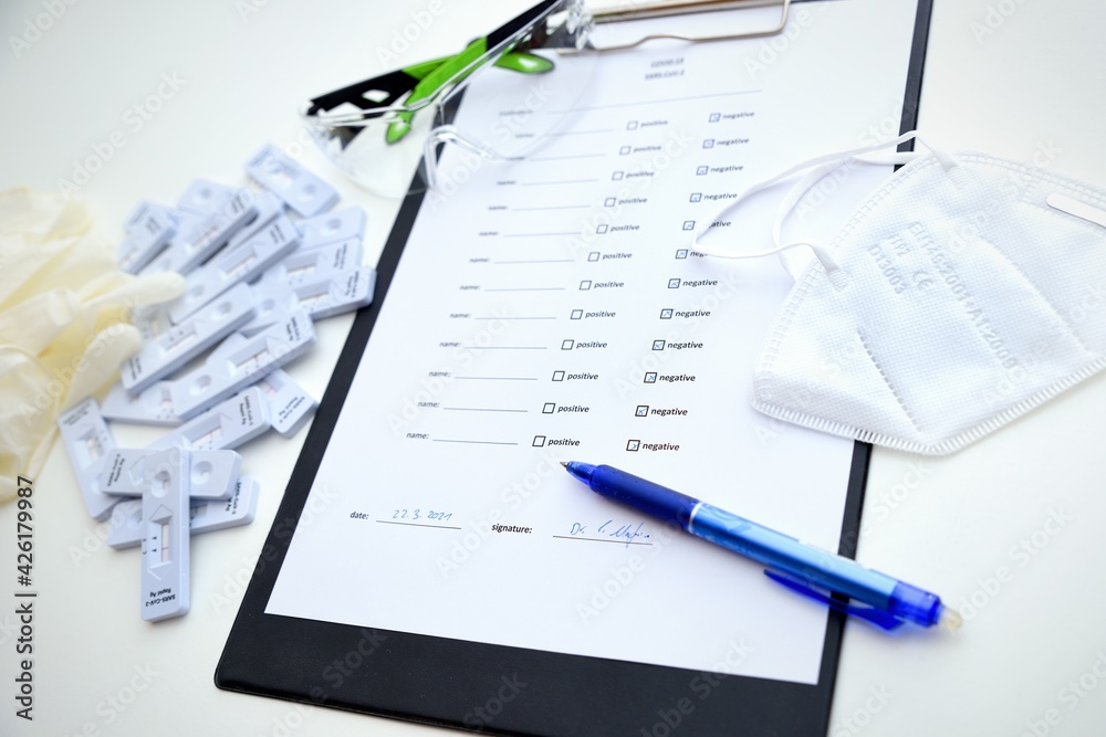 filling coronavirus test form. COVID-19 rapid antigen test. negative ...