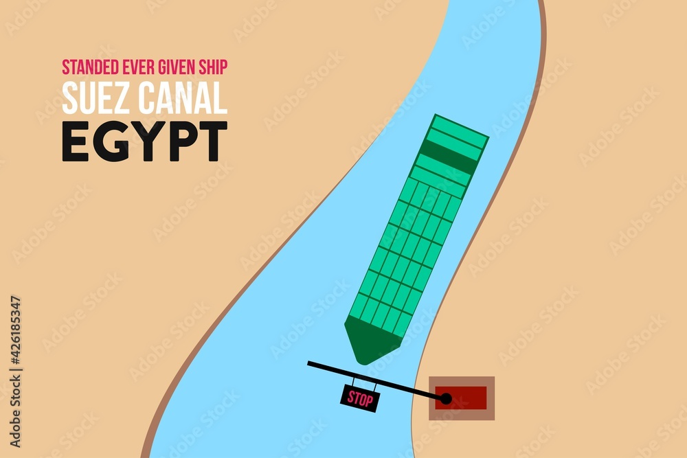 Vetor de Standed Ever given cargo ship at Suez Canal in Egypt for the ...