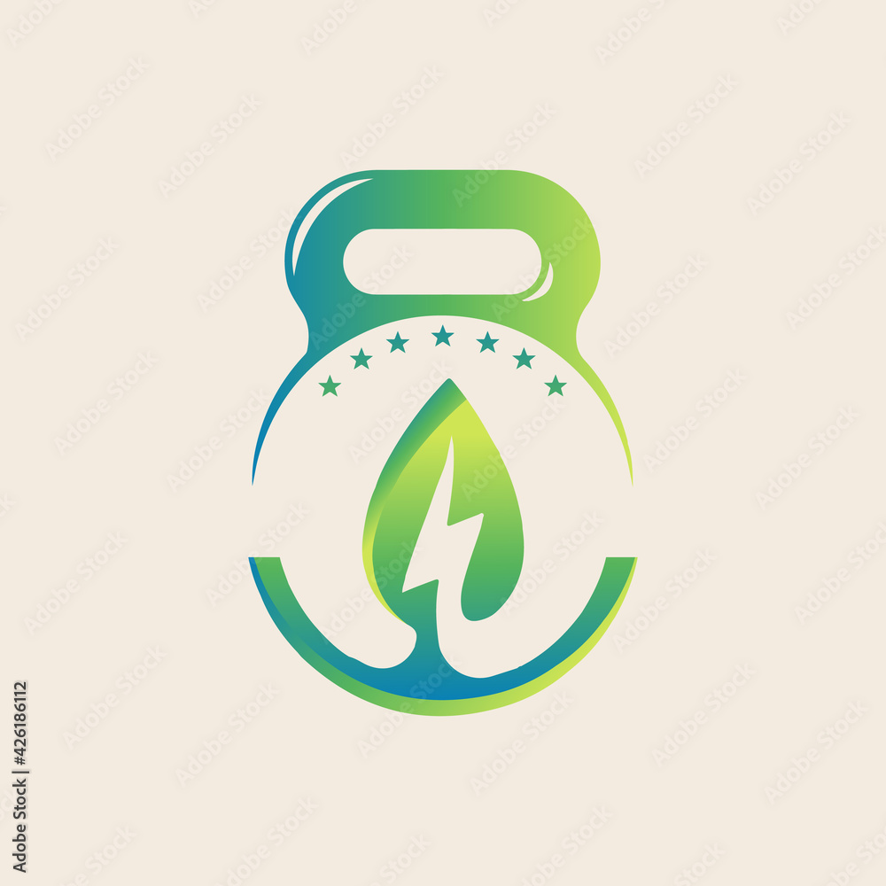 fuel cell technology with dumbbell and fitness icon vector logo design ...