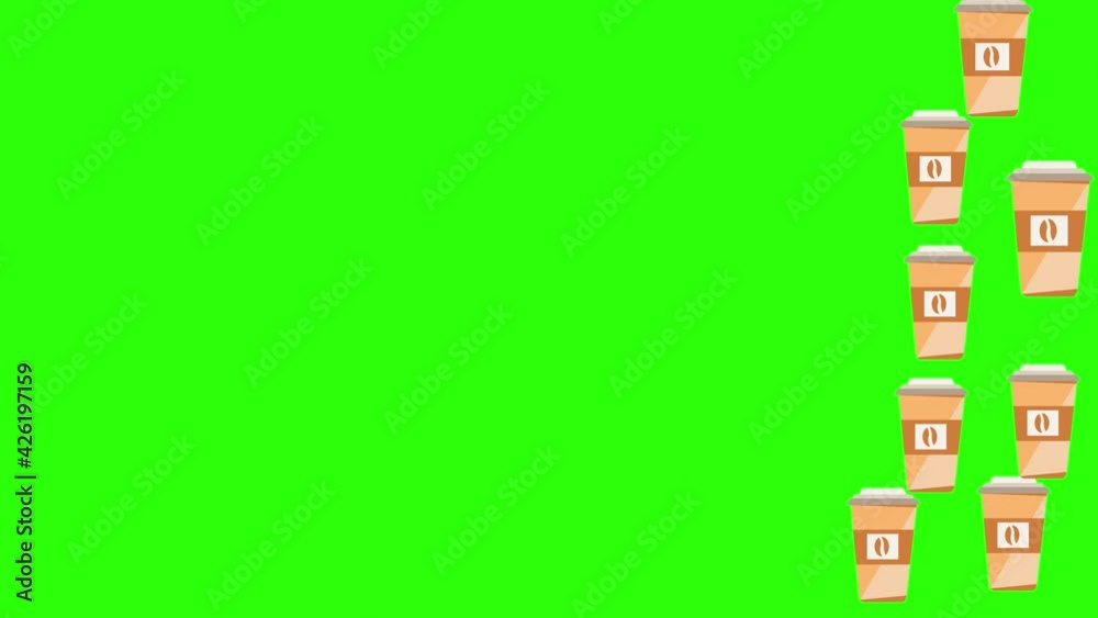 Animation of coffee cups on green screen chroma key, flat design ...