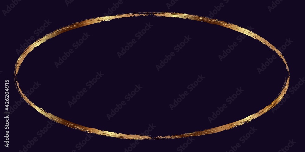 Sparkling oval gold frame with a metallic sheen effect on a dark purple ...