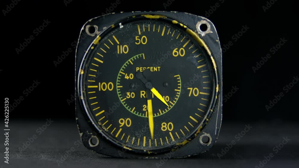 Speedometer of an airplane. Analog vintage old instrument Hands moving ...