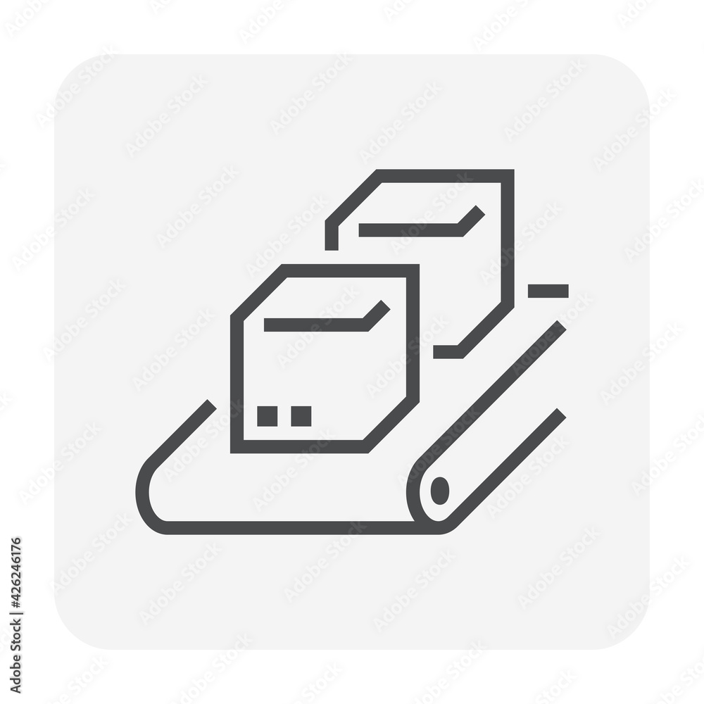 Factory plant production line vector icon. Industrial process with ...