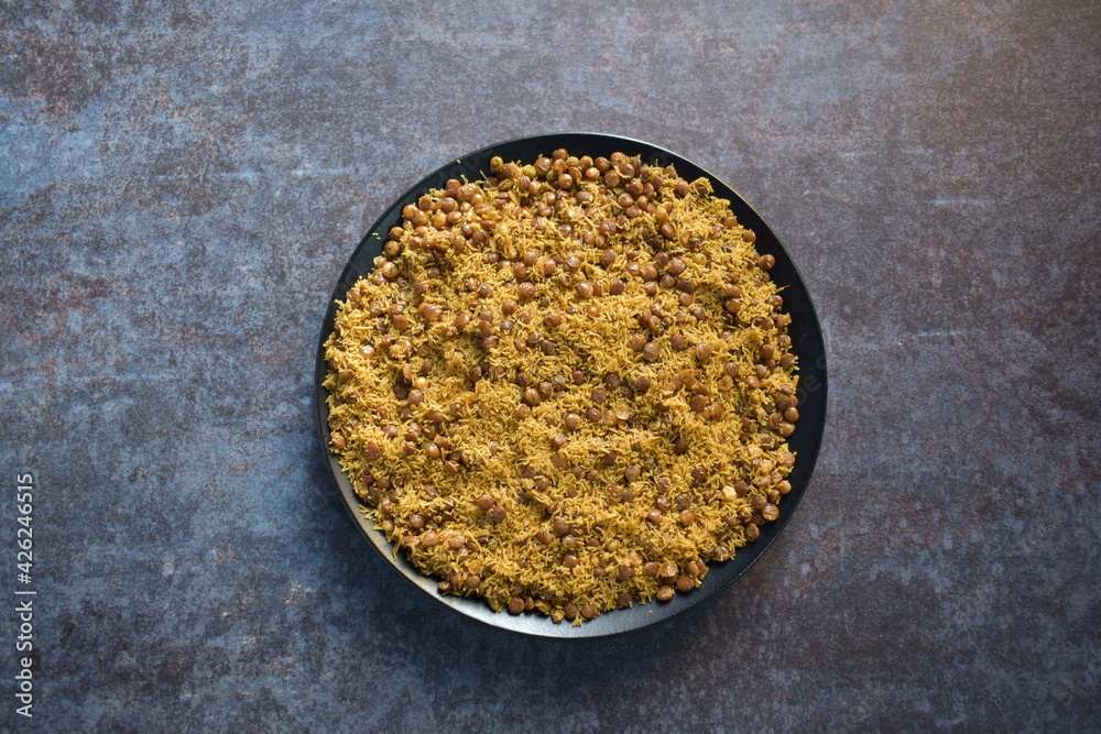 Deep fried Dal moth sev spicy Indian snack made from Masoor lentils ...