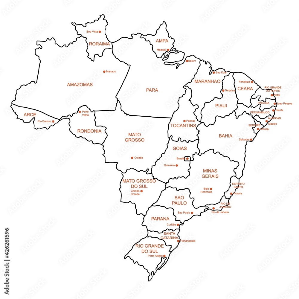 Doodle freehand drawing Brazil political map with major cities. Vector ...