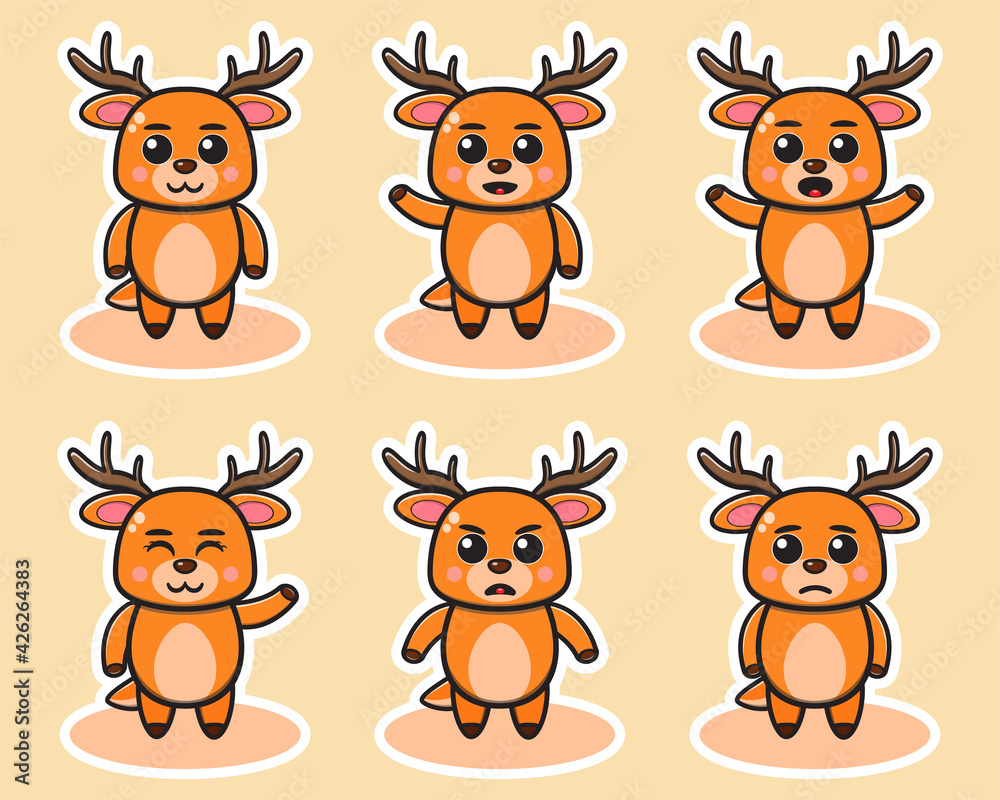 Vector illustration of cute Little Deer cartoon set. Cute Little Deer ...