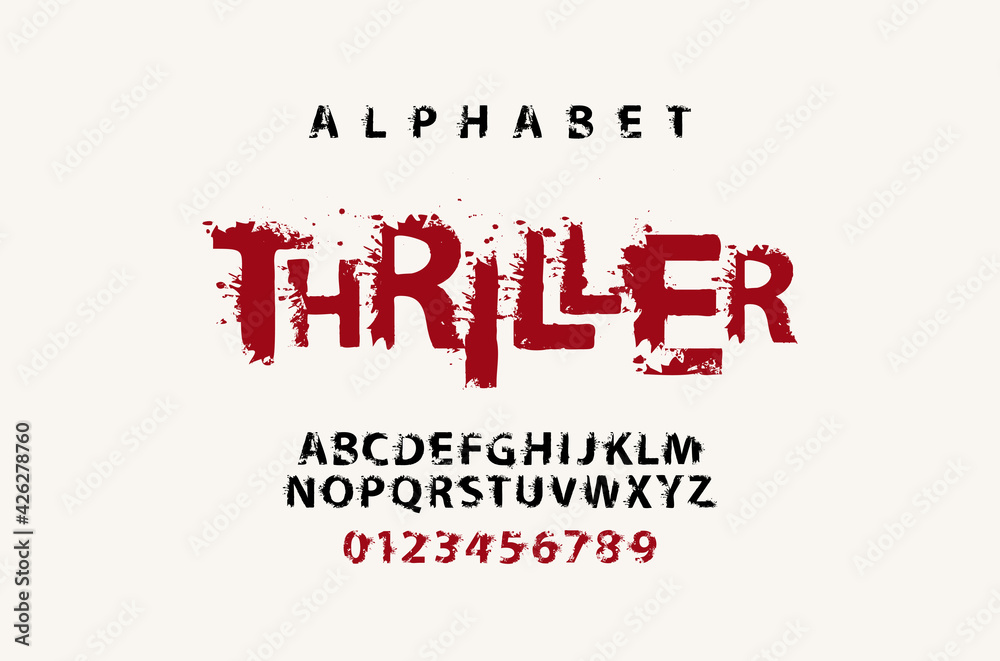 THRILLER lettering in scary bloody letters. Splash Alphabet, vector set ...