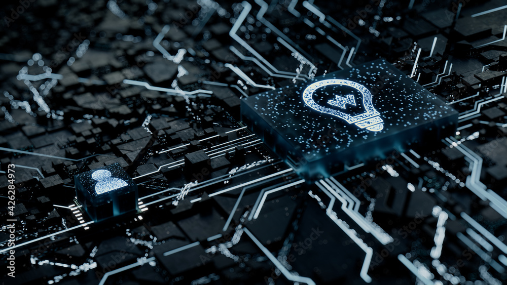 Innovation Technology Concept with lightbulb symbol on a Microchip ...